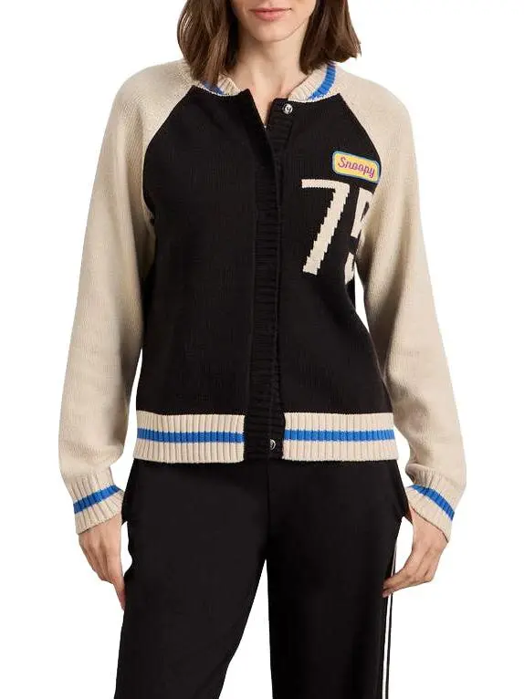 Sanctuary 75 Snap-up Varsity Cardigan - Black/chalk