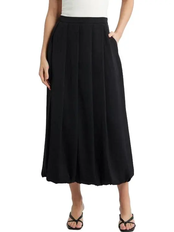 Vince Camuto Pleated Bubble Hem Midi Skirt - Rich Black