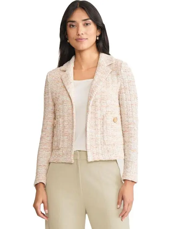 Misook Melange Tweed Knit Heritage Jacket - Fresh Mint/biscotti
