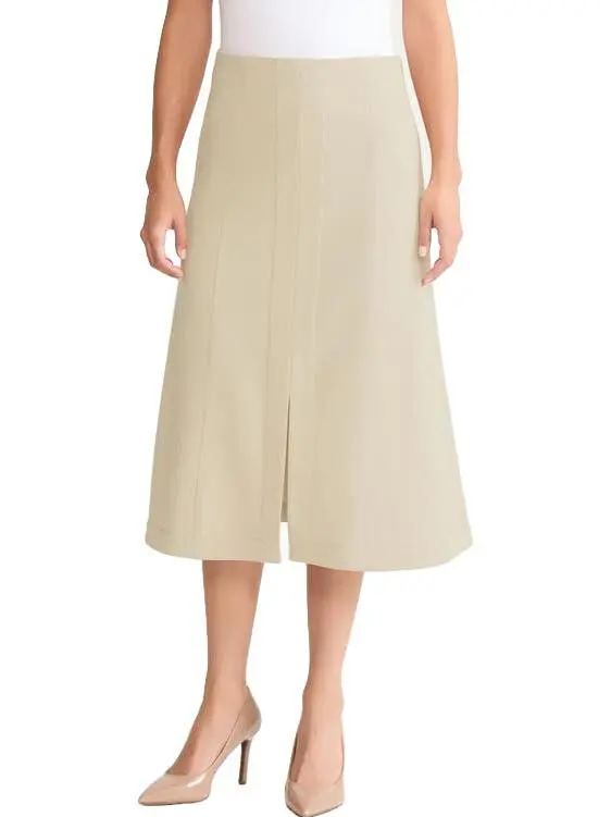 Misook A-line Stretch Ponte Midi Skirt - Biscotti