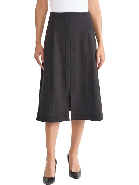 Misook A-line Stretch Ponte Midi Skirt - Black