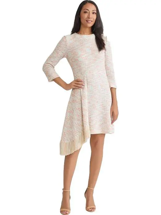 Misook Faux-wrap A-line Tweed Knit Dress - Fresh Mint/biscotti