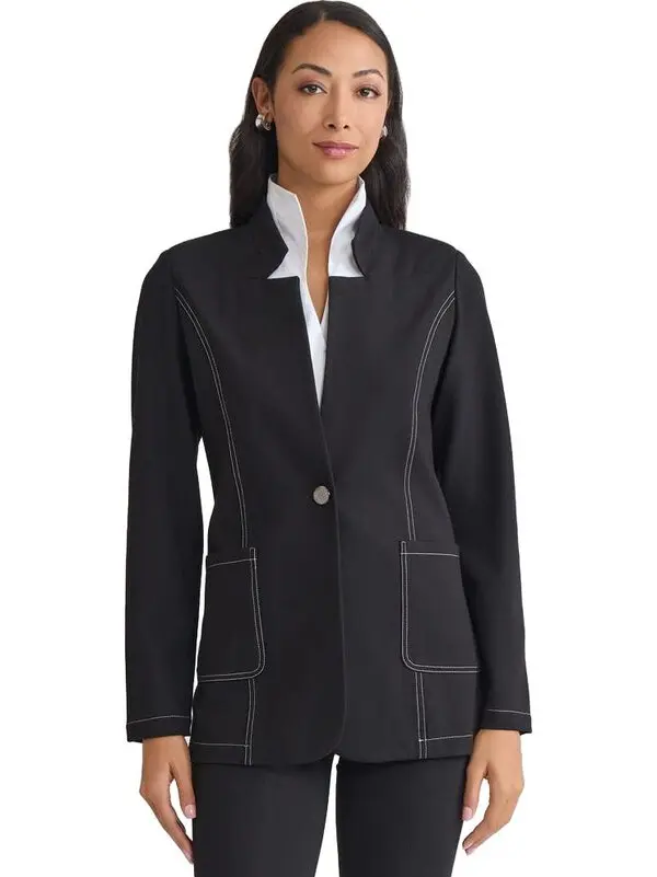 Misook Tailored Luxestretch Ponte Single Button Blazer - Biscotti/black