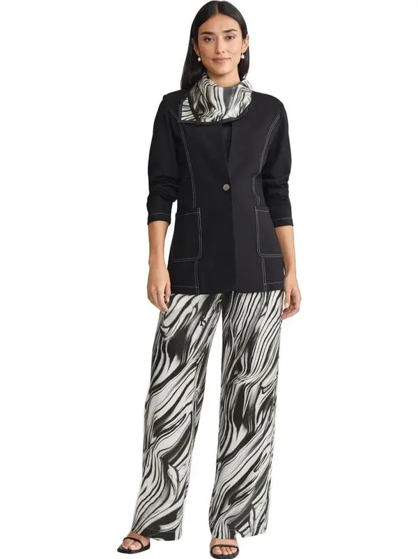 Misook Tailored Luxestretch Ponte Single Button Blazer - Biscotti/black