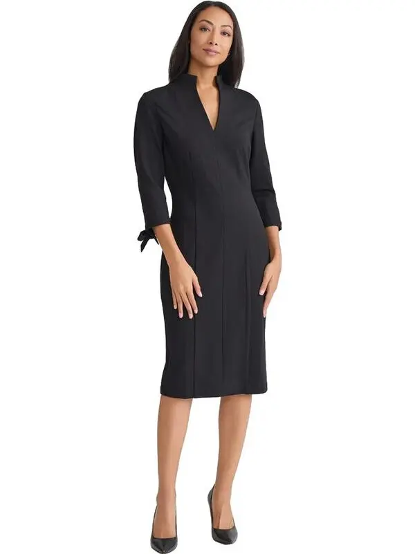 Misook Luxestretch Ponte Sheath Dress With Bow-tied Sleeves - Black