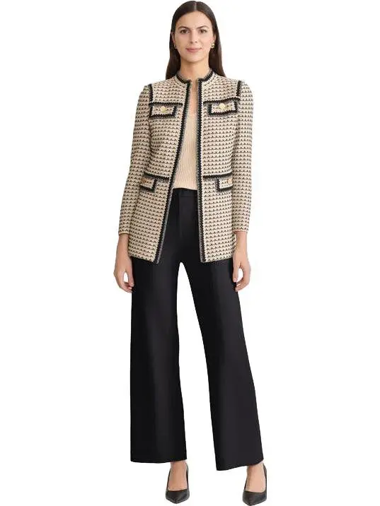 Misook Tailored Multi-stitch Zigzag Trim Knit Jacket - Biscotti/black