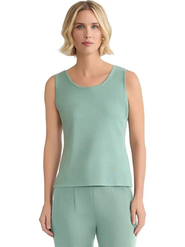Misook Double Scoop Neck Knit Tank - Mystic Green