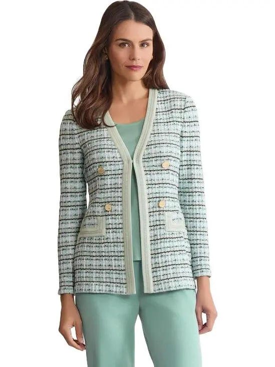 Misook Tailored Plaid Textured Knit Jacket - Fresh Mint/mystic Green