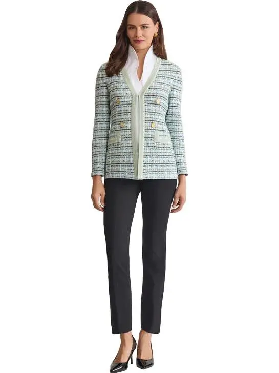 Misook Tailored Plaid Textured Knit Jacket - Fresh Mint/mystic Green