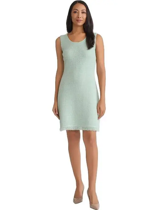 Misook Textured Knit Sheath Dress With Fringe Trim - Fresh Mint