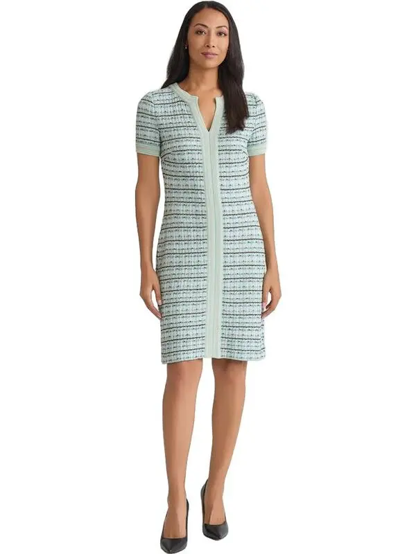 Misook Plaid Textured Knit Sheath Dress - Fresh Mint/mystic Green