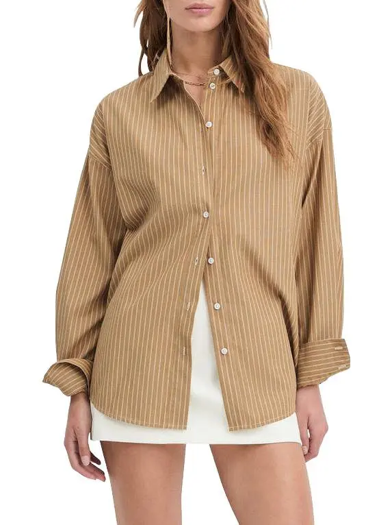 FAVORITE DAUGHTER Ex-boyfriend Oversized Button-up Shirt - Oatmeal Stripe