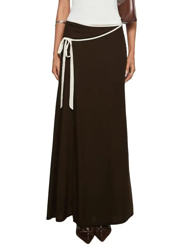 Princess Polly Keirah Contrast Binding Wrap Maxi Skirt - Chocolate/white