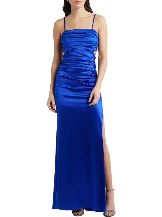 EMERALD SUNDAE Ruched Sleeveless Gown - Cobalt