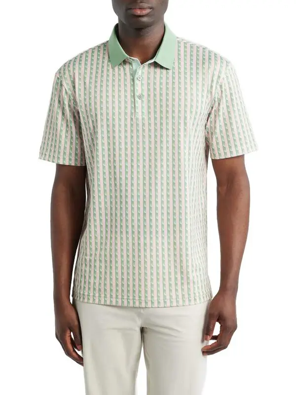 SWANNIES Greens Stripe & Golf Ball Print Piqué Performance Golf Polo - Basil