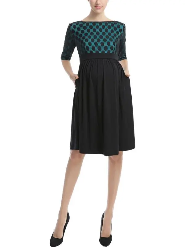 KIMI + KAI Milena Polka Dot Maternity Dress - Black Teal