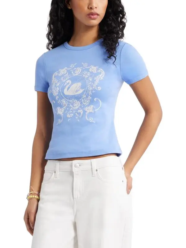 Bp. Graphic Baby Tee - Blue Ornate Swan