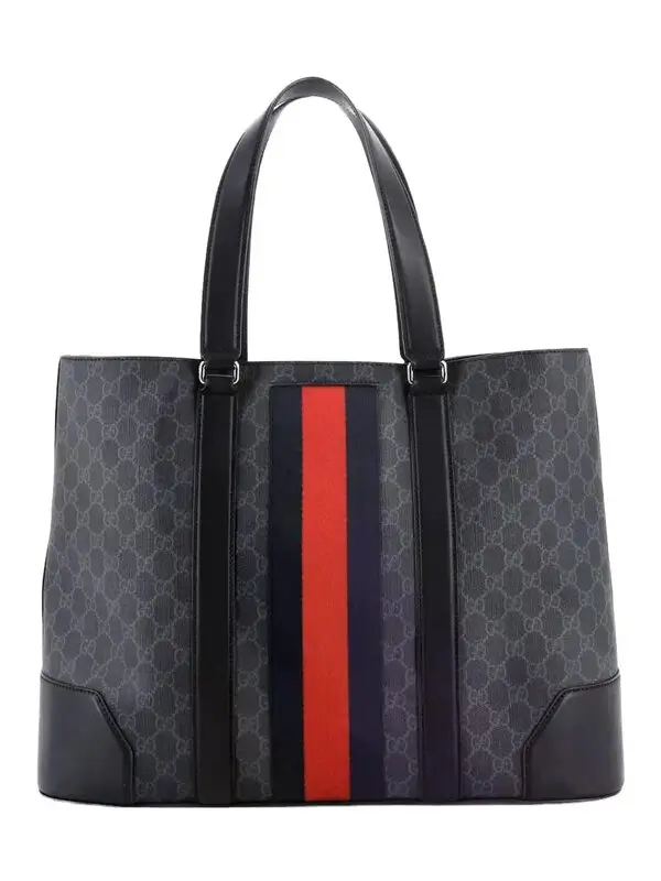 Gucci Web Open Gg Coated Canvas Large Tote Bag - Black
