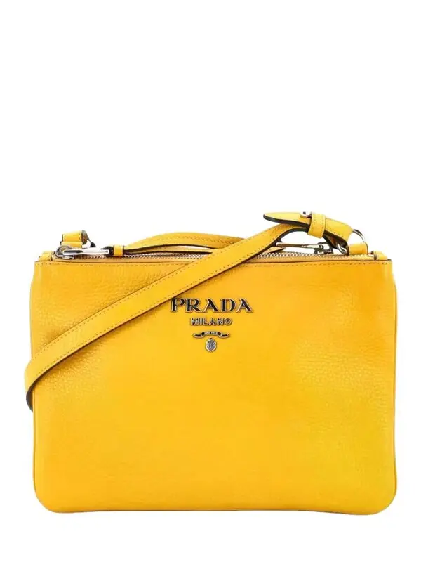 Prada Double Zip Vitello Daino Small Crossbody Bag - Yellow