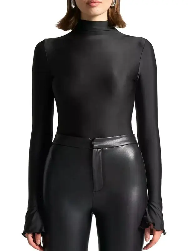 Manière De Voir Ruffle-cuff Mock-neck Bodysuit - Black