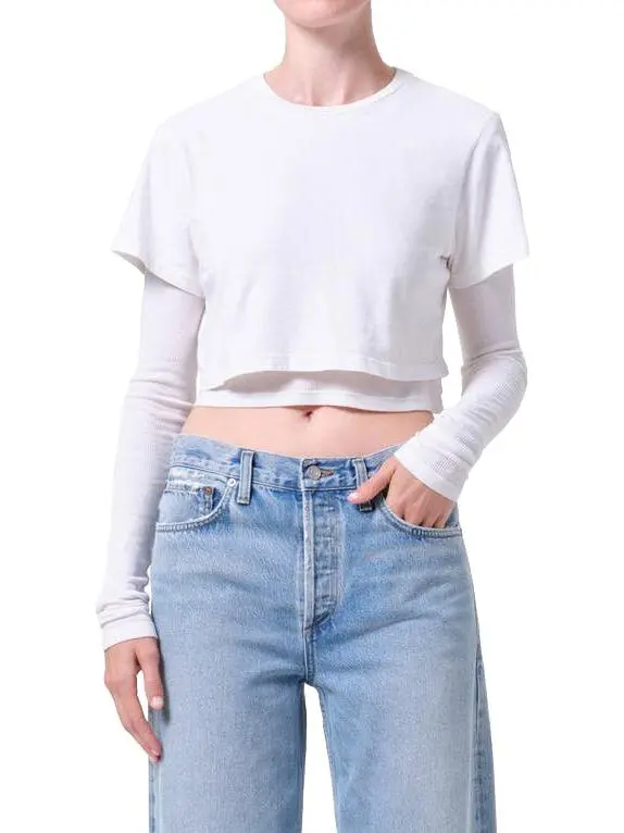 AGOLDE Romily Layered Crop Top - White Ash White