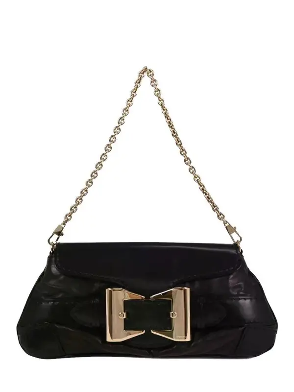 Gucci 1990s-2000s Queen Chain Leather Shoulder Bag - Black