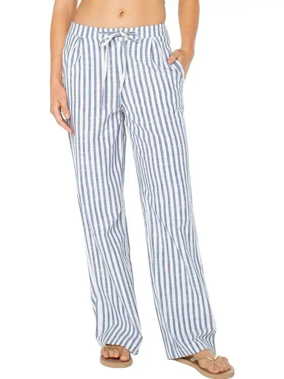 Roxy Pleated Stripe Cotton Pants - Blue Horzn