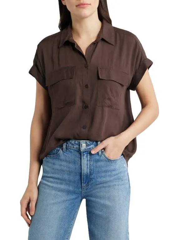 BEACHLUNCHLOUNGE Kia Short Sleeve Button-up Shirt - Hot Fudge