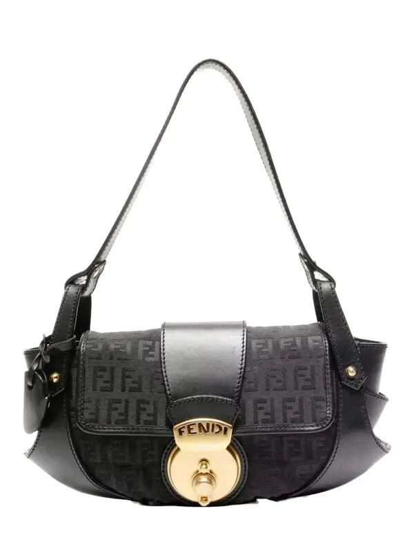Fendi 1990s Zucchino Lock Shoulder Bag - Black
