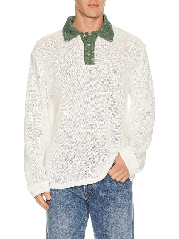 PALMES Knitted Rugby Shirt In White - Off White