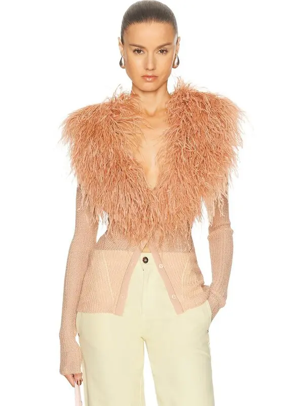 Blumarine Long Sleeve Cardigan With Detachable Feather Trim - Eyeshadow Pink