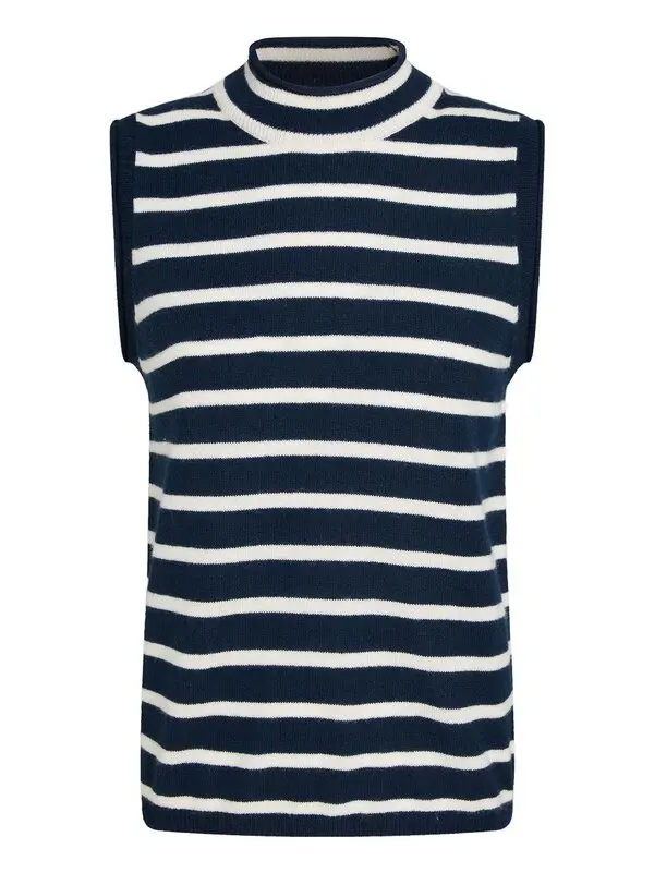 Veronica Beard Mahalia Striped Cashmere Vest - Navy