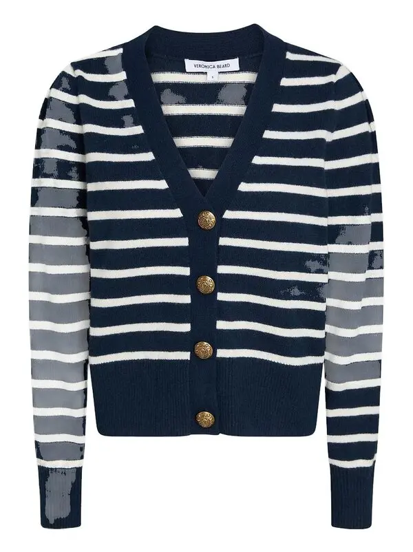 Veronica Beard Solene Striped Cashmere Cardigan - Navy