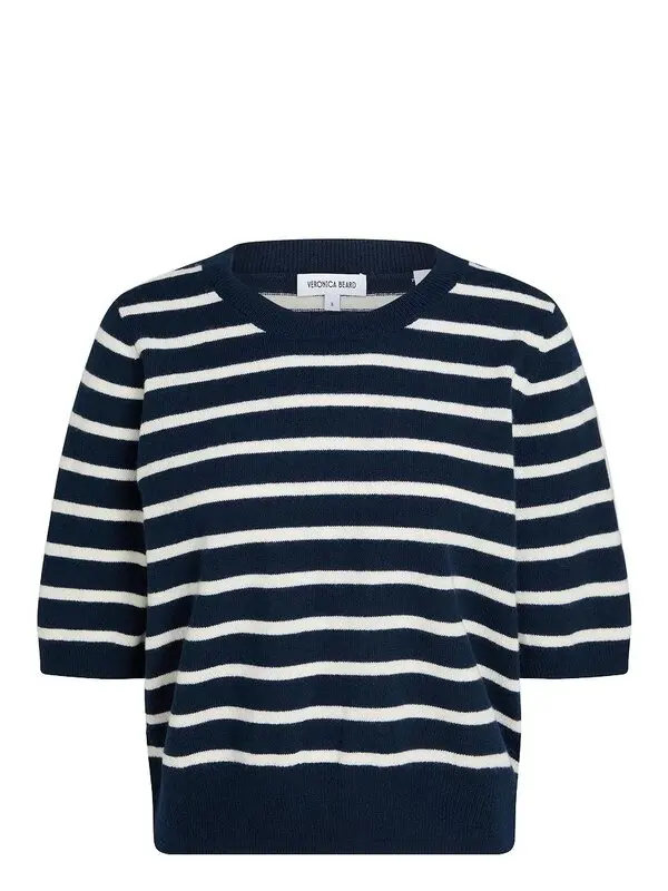 Veronica Beard Shana Striped Cashmere Sweater - Navy