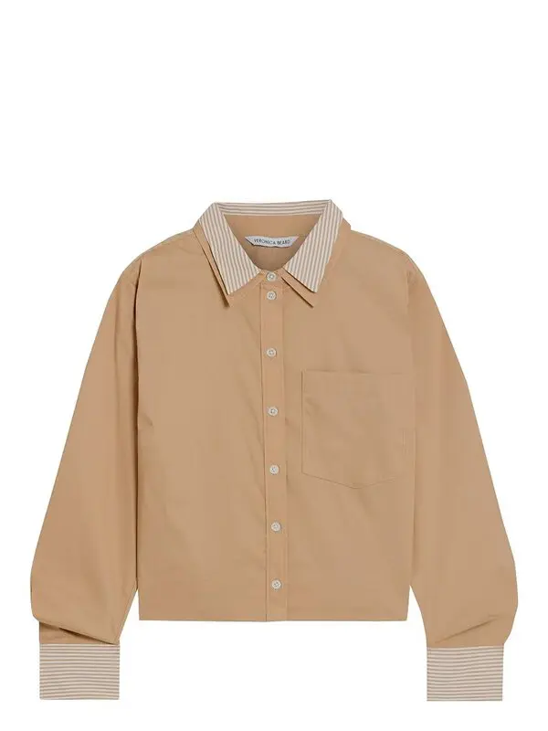 Veronica Beard Maia Cropped Cotton-blend Poplin Shirt - Sand