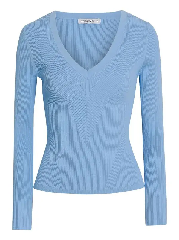 Veronica Beard Callie Ribbed-knit Sweater - Light Blue