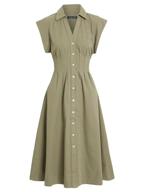 Veronica Beard Ruben Pleated Cotton-twill Midi Shirt Dress - Army Green