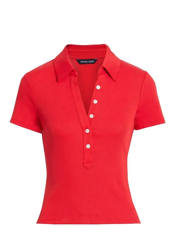 Veronica Beard Kearney Ribbed Pima Cotton-blend Polo Shirt - Red