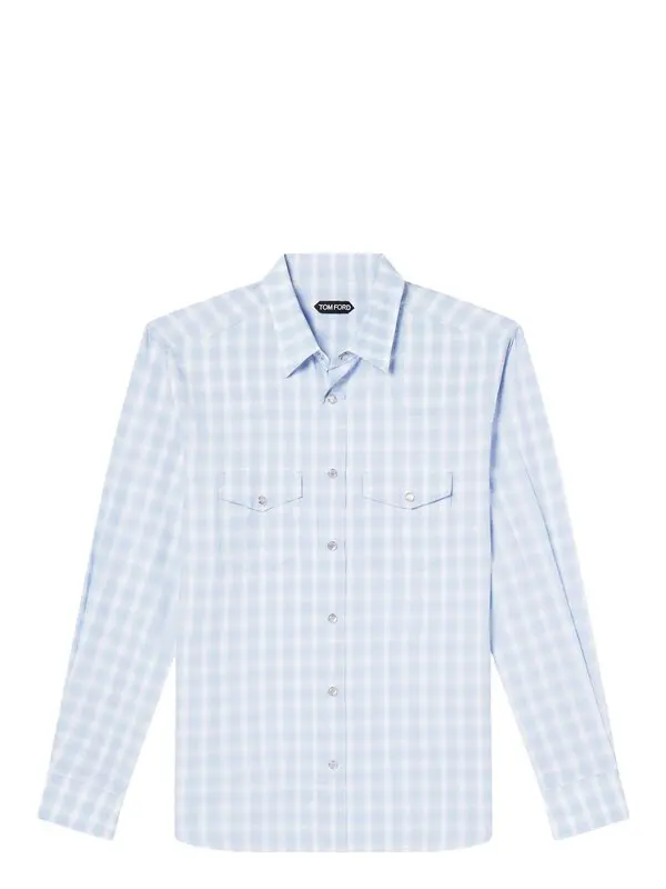 TOM FORD Slim-fit Checked Cotton And Linen-blend Shirt - Blue
