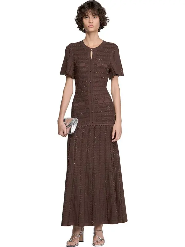 Sandro Rhinestone-embellished Knit Maxi Dress - Brown
