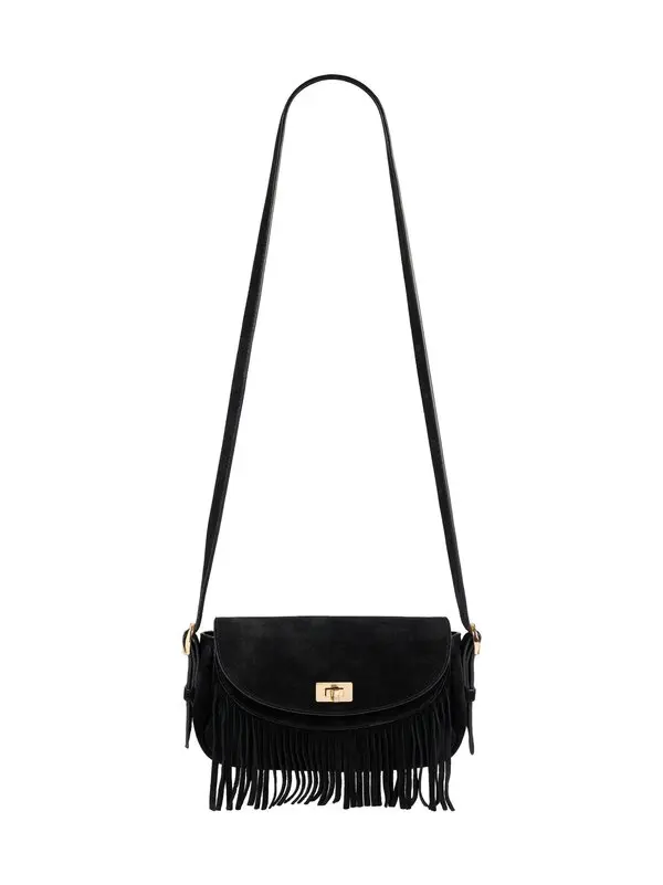 Sandro Mini Mambo Fringed Suede Bag - Black