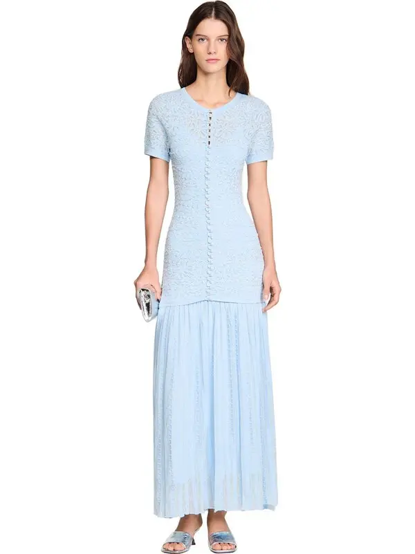 Sandro Beaded Knit Maxi Dress - Sky Blue