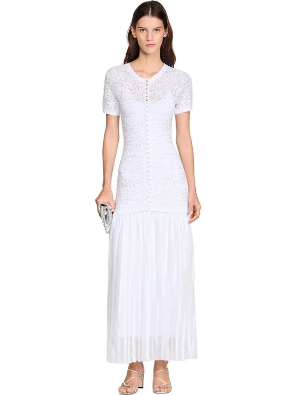 Sandro Beaded Knit Maxi Dress - White