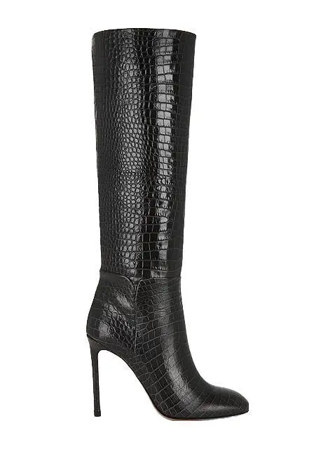 AQUAZZURA Sellier 105 Croc Embossed Leather Boots - Charcoal