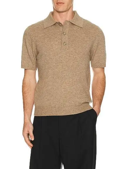 ENTIRE STUDIOS Short Sleeve Knit Polo - Camel
