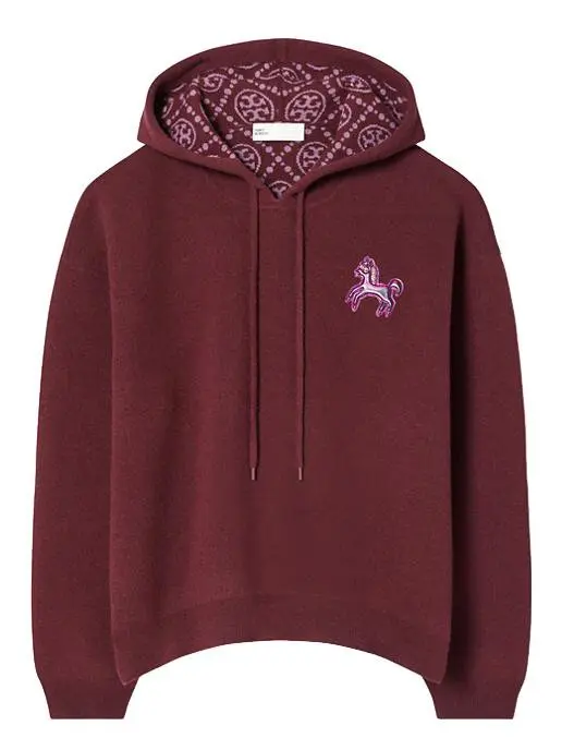 Tory Burch Cropped Wool Hoodie - Dark Carmine/magenta
