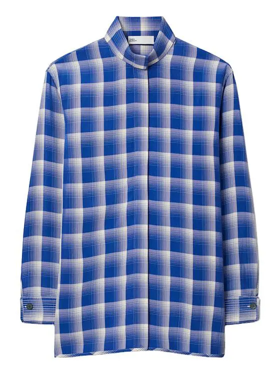 Tory Burch Plaid Viscose Shirt - Blue/ivory