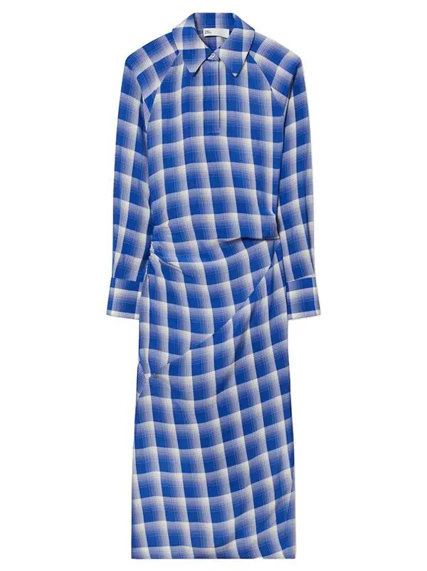 Tory Burch Plaid Viscose Shirtdress - Blue/ivory