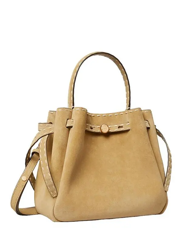 Tory Burch Romy Suede Pick Stitch Bucket Bag - Butter