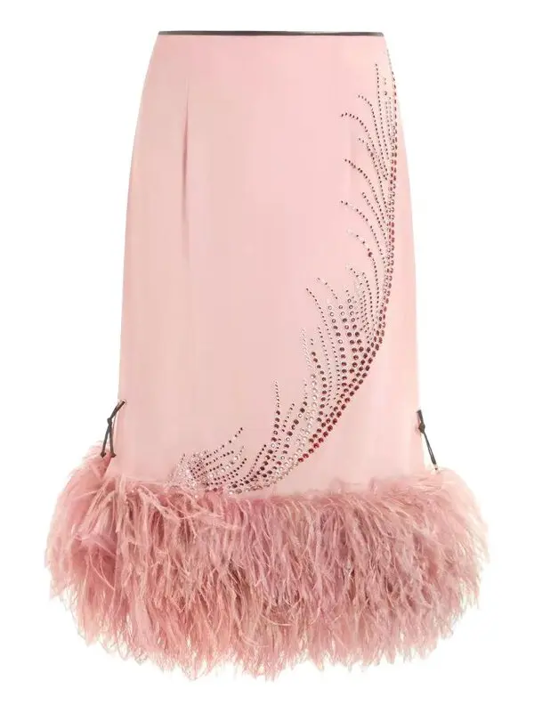 16Arlington Merrow Feather-embellished Midi Skirt - Pink